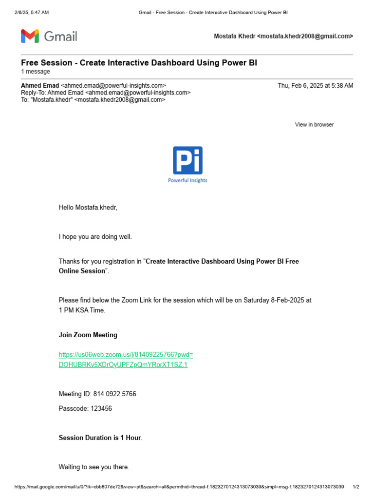 Gmail - Free Session - Create Interactive Dashboard Using Power BI | PDF