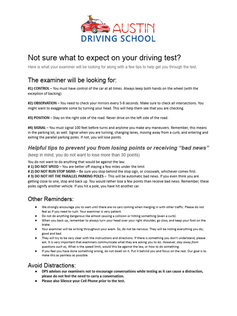 Driving Test Tips for Austin Students | PDF | Land Transport | Road ...