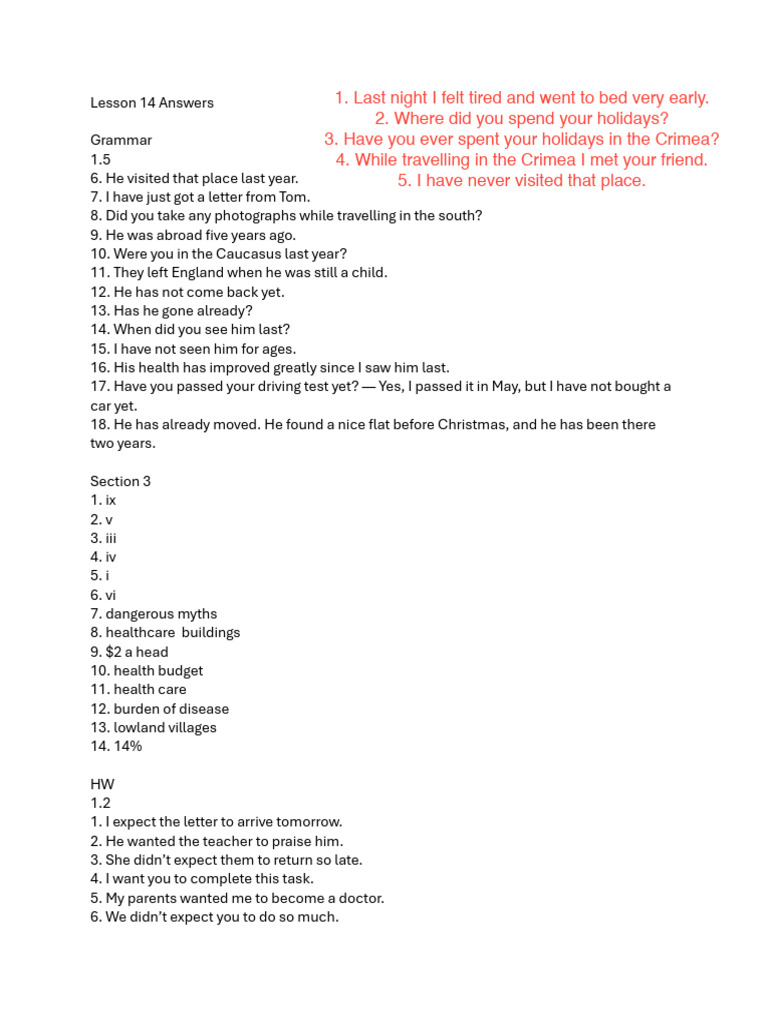 Lesson 14 Answers | PDF