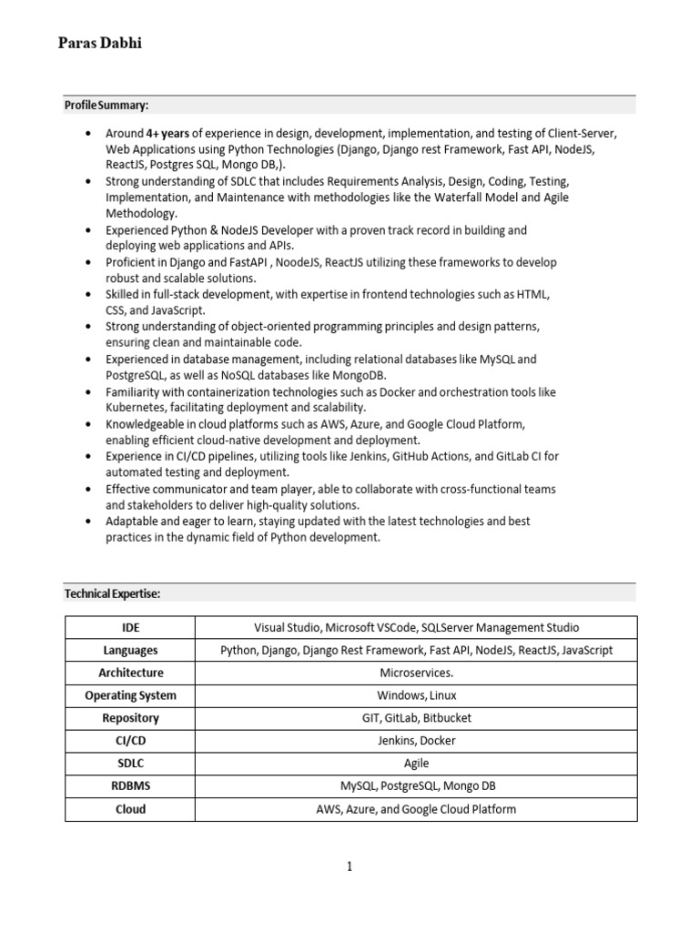 Paras Full Stack Developer 4+years | PDF | Software Development Process | My Sql