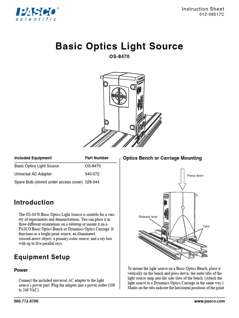 Basic Optics Light Source MNL OS 8470 | PDF | Optics | Incandescent ...