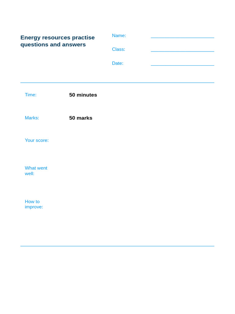 Energy Resources Q&A Practice | PDF | Energy Development | Fuels