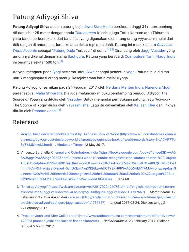 Patung Adiyogi Shiva - Wikipedia bahasa Indonesia, ensiklopedia bebas | PDF