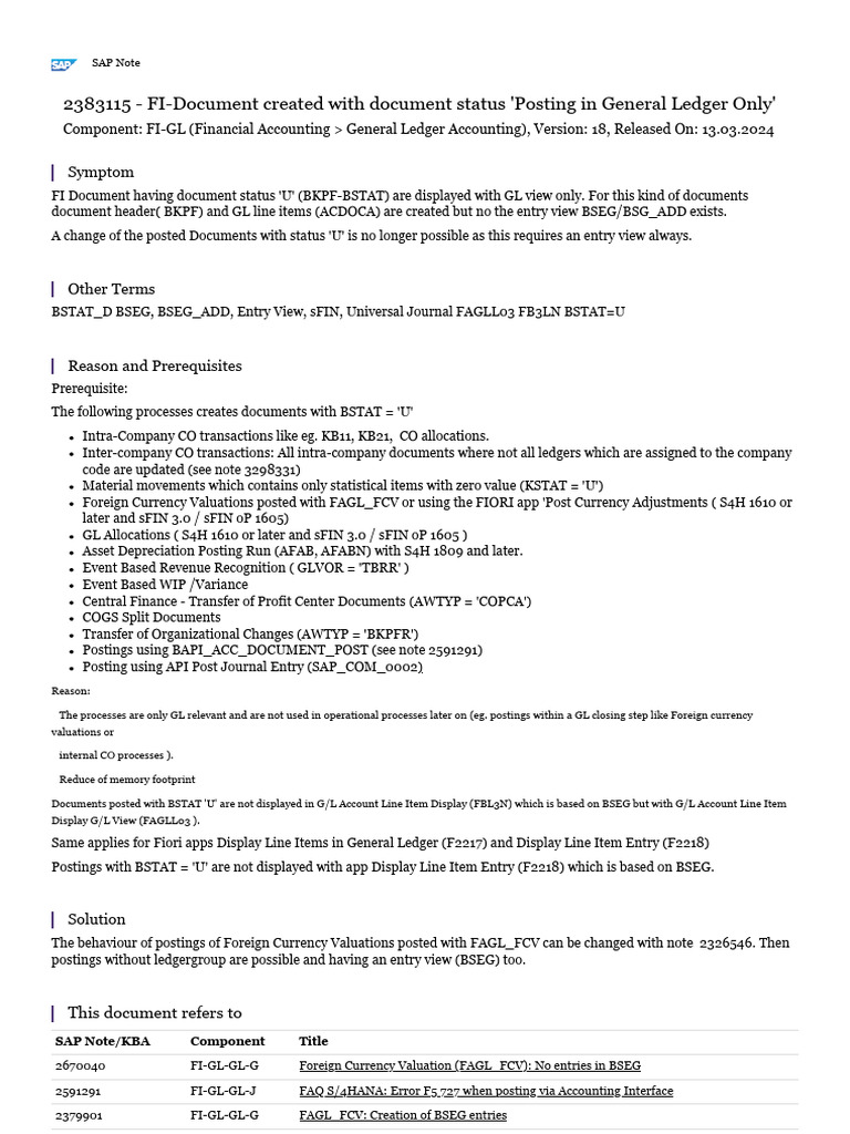 FI-Document Created With Document Status 'Posting in General Ledger Only' | PDF | Economies ...