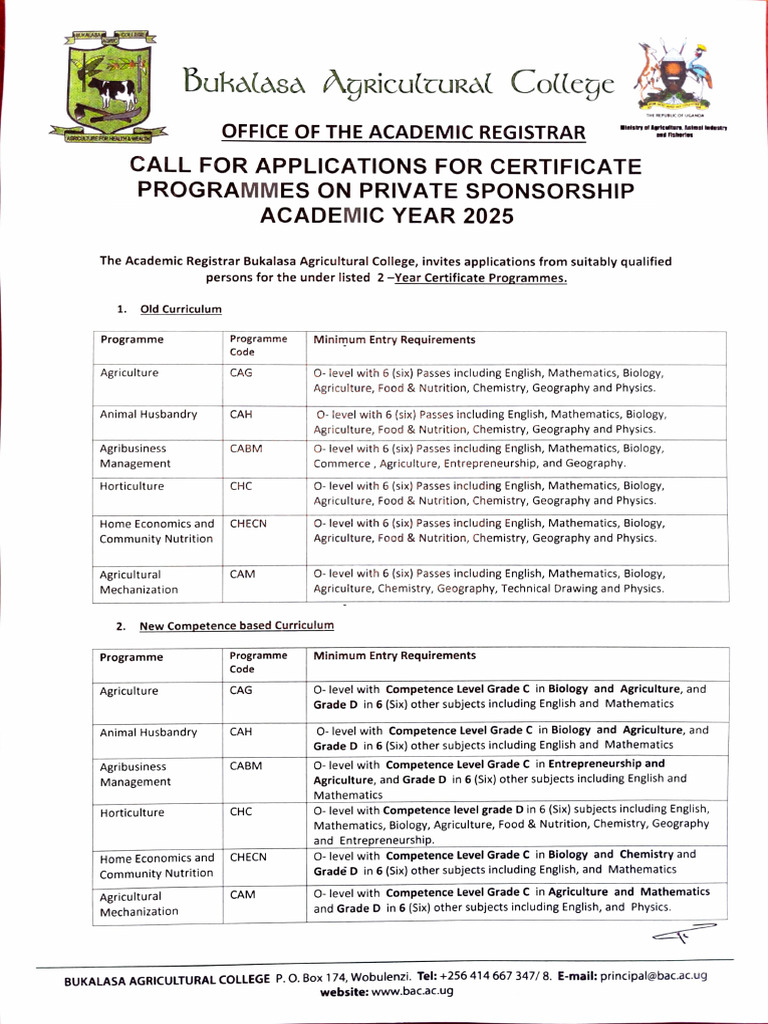 Bukalasa Agricultural College 2025 Admissions | PDF