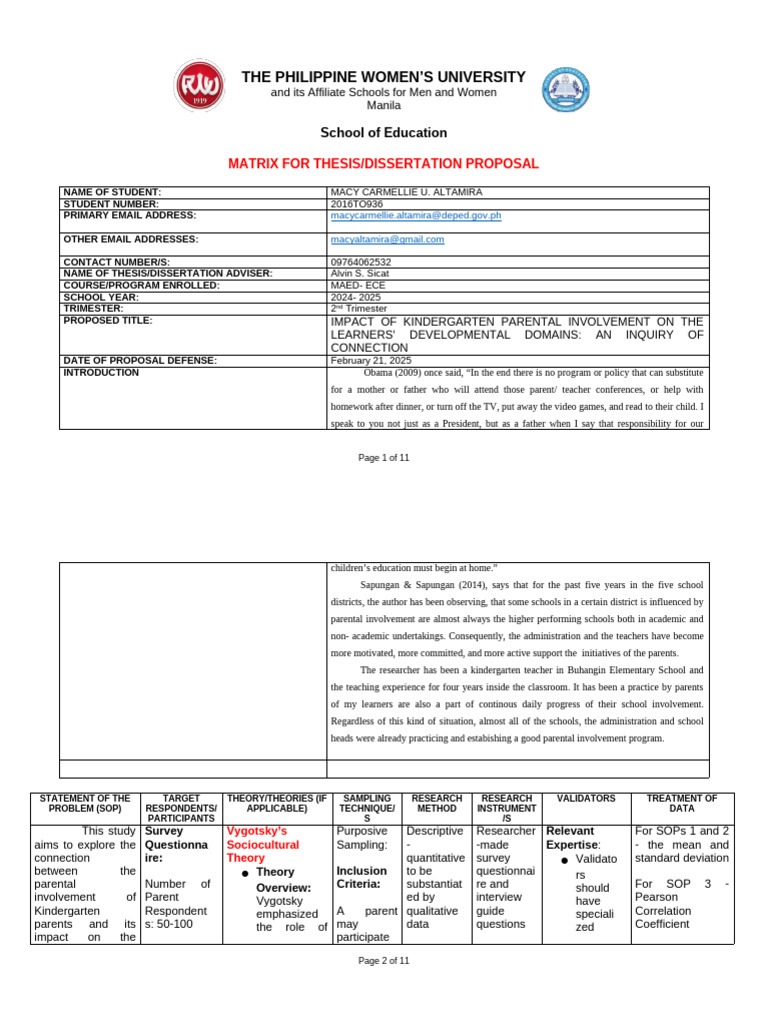 Matrix For Thesis or Dissertation Proposal - Soe - Template | PDF ...