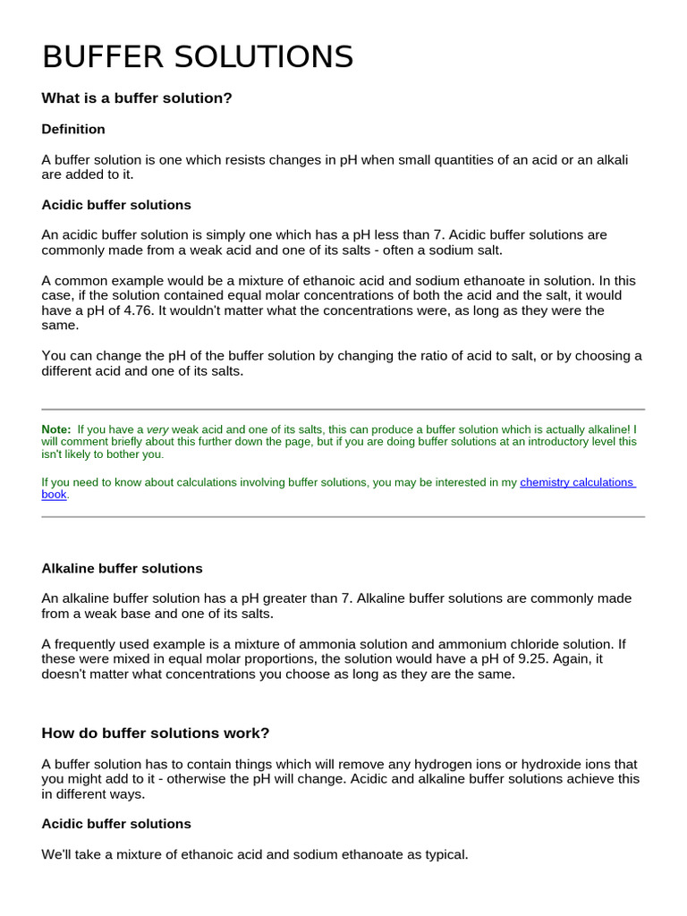Buffer Solutions | PDF | Buffer Solution | Ph