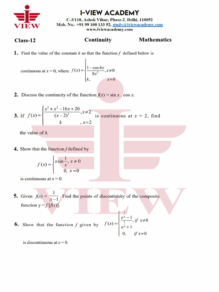 Class 12 Continuity | PDF