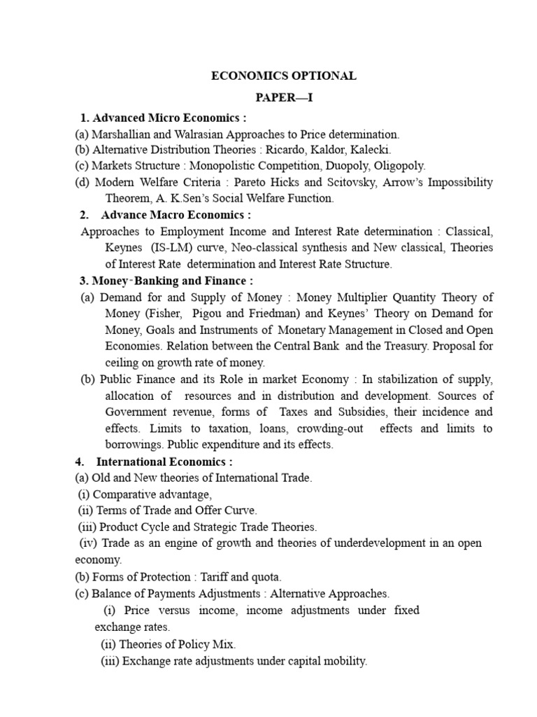 Economics Optional Syllabus | PDF | Economics | Welfare Economics