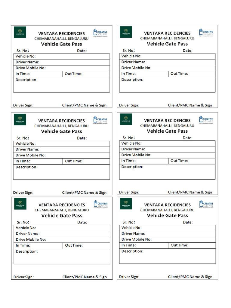 Vehicle Gate Pass - 1 | PDF