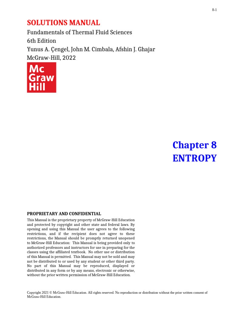 Cengel_FTFS_6e_ISM_Ch_08 (1) | PDF | Entropy | Heat