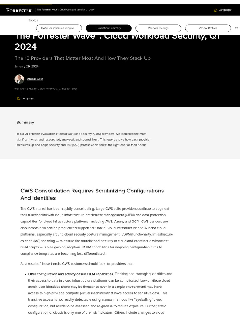 Q1 2024 Forrester Wave Cloud Workload Security | PDF | Cloud Computing | Computer Security