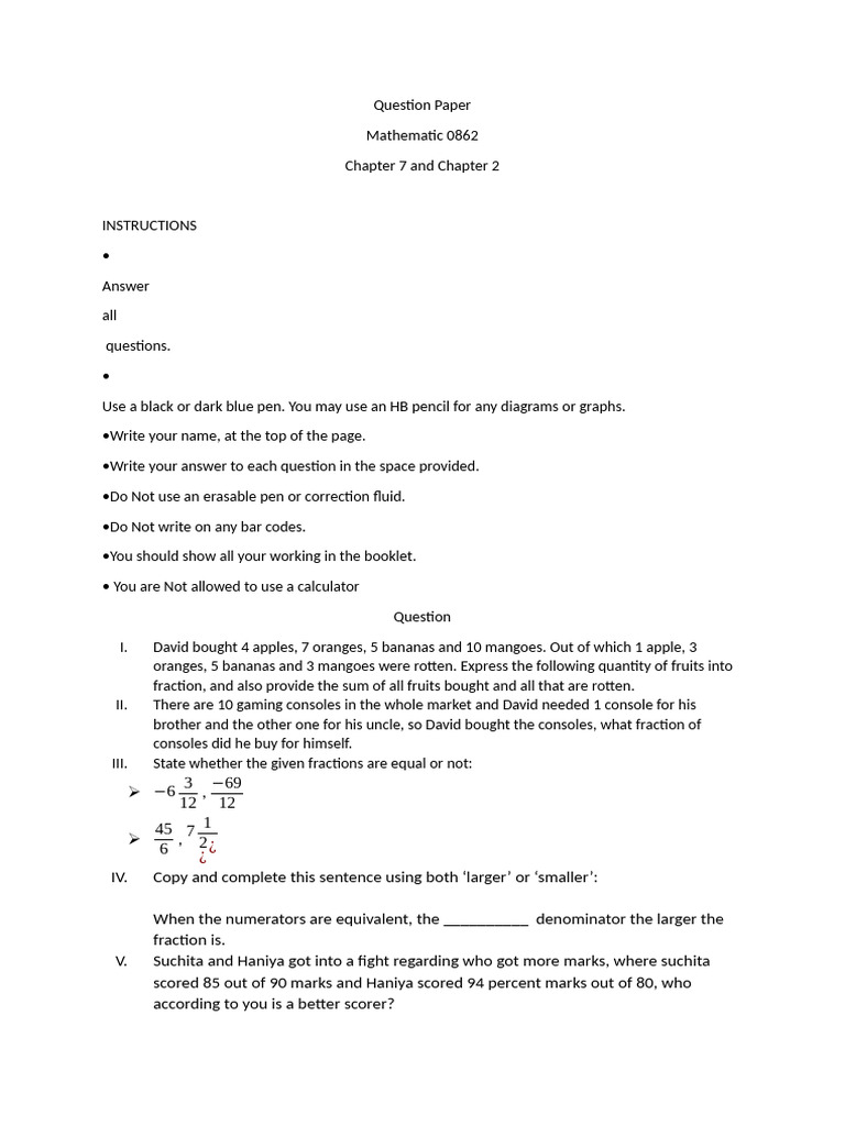 Question Paper suchita gandhi mathematic fraction | PDF | Speed ...