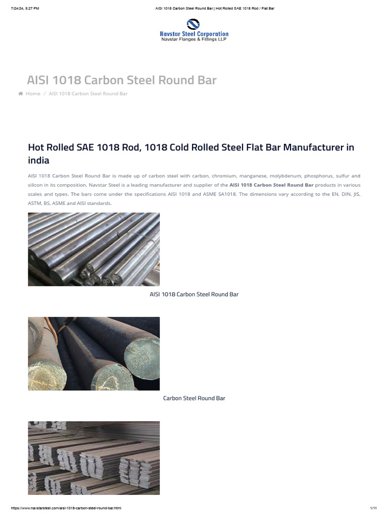 AISI 1018 Carbon Steel Round Bar - Hot Rolled SAE 1018 Rod - Flat Bar ...