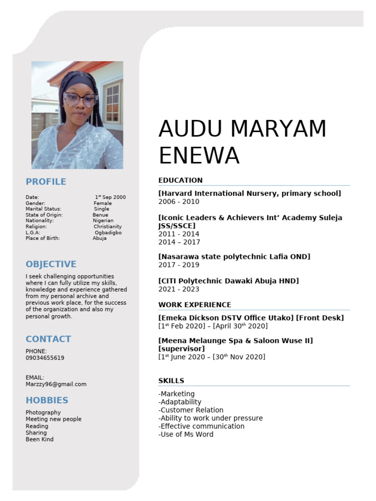 Profile of Maryam Audu from Benue | PDF