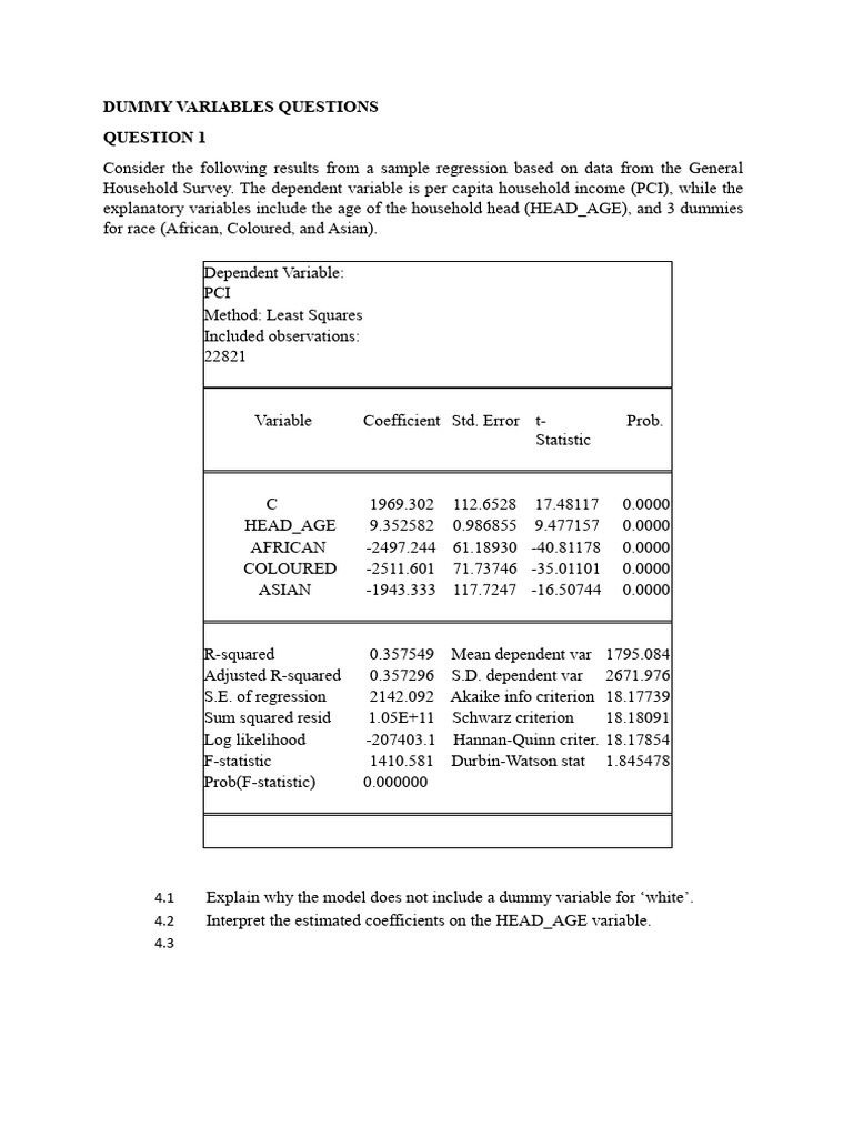 Dummy Variables Questions | PDF | Coefficient Of Determination | Dependent And Independent Variables