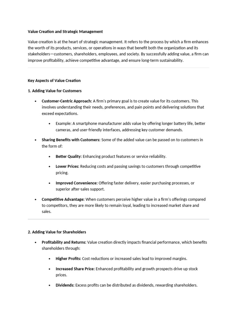 Value Creation in Strategic Management | PDF | Strategic Management ...