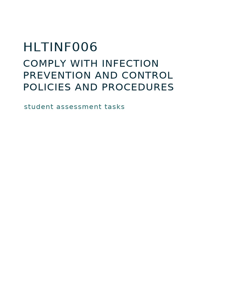 HLTINF006 Infection Control Assessment Tasks | PDF | Infection | Pathogen