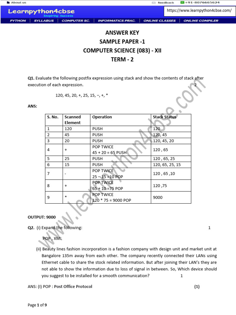 TERM - 2 - XII - Computer SC - ANS | PDF | Computing | Computer Programming