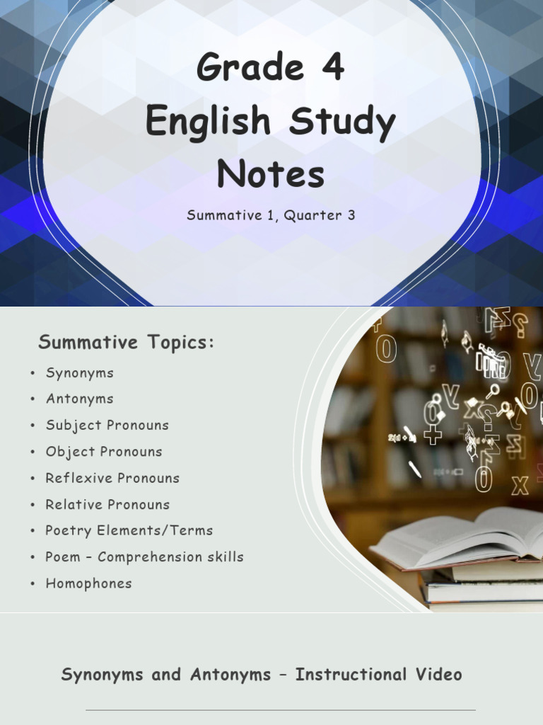 English Study Notes - Quarter 3 | PDF | Pronoun | Poetry