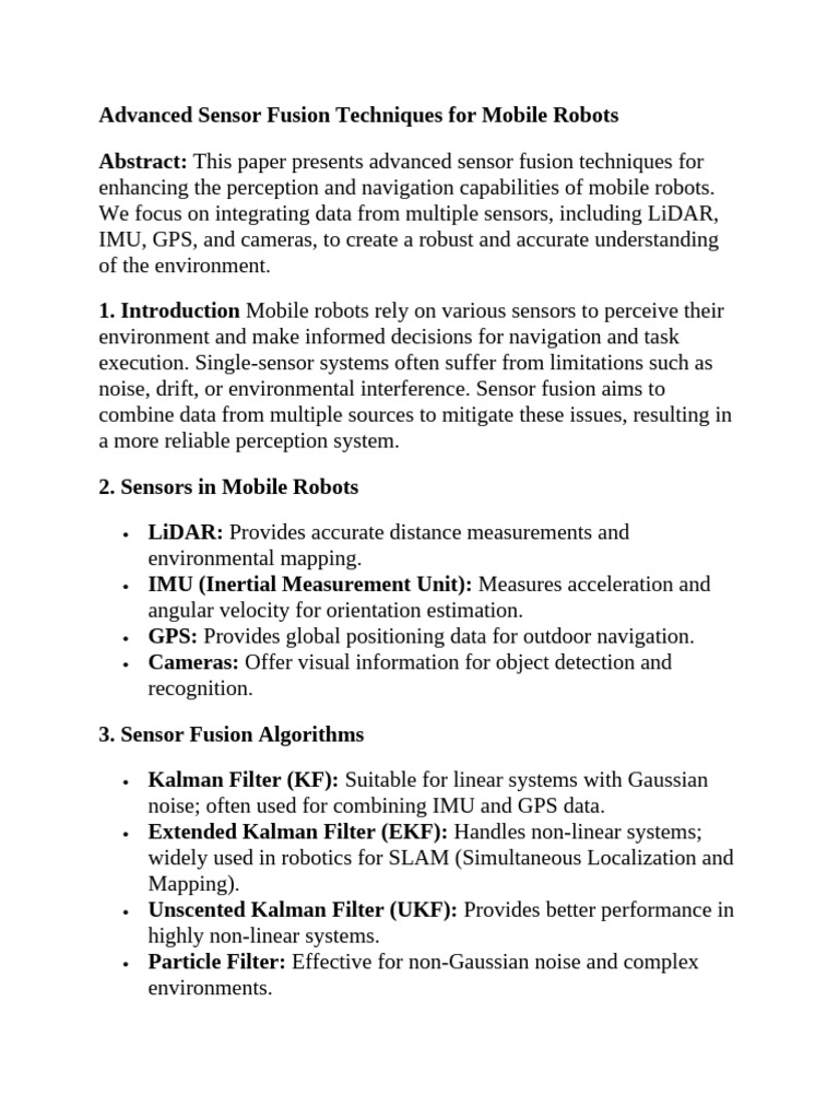 Advanced Sensor Fusion Techniques for Mobile Robots | PDF | Lidar ... Advanced Sensor Fusion Techniques for Mobile Robots | PDF | Lidar ...