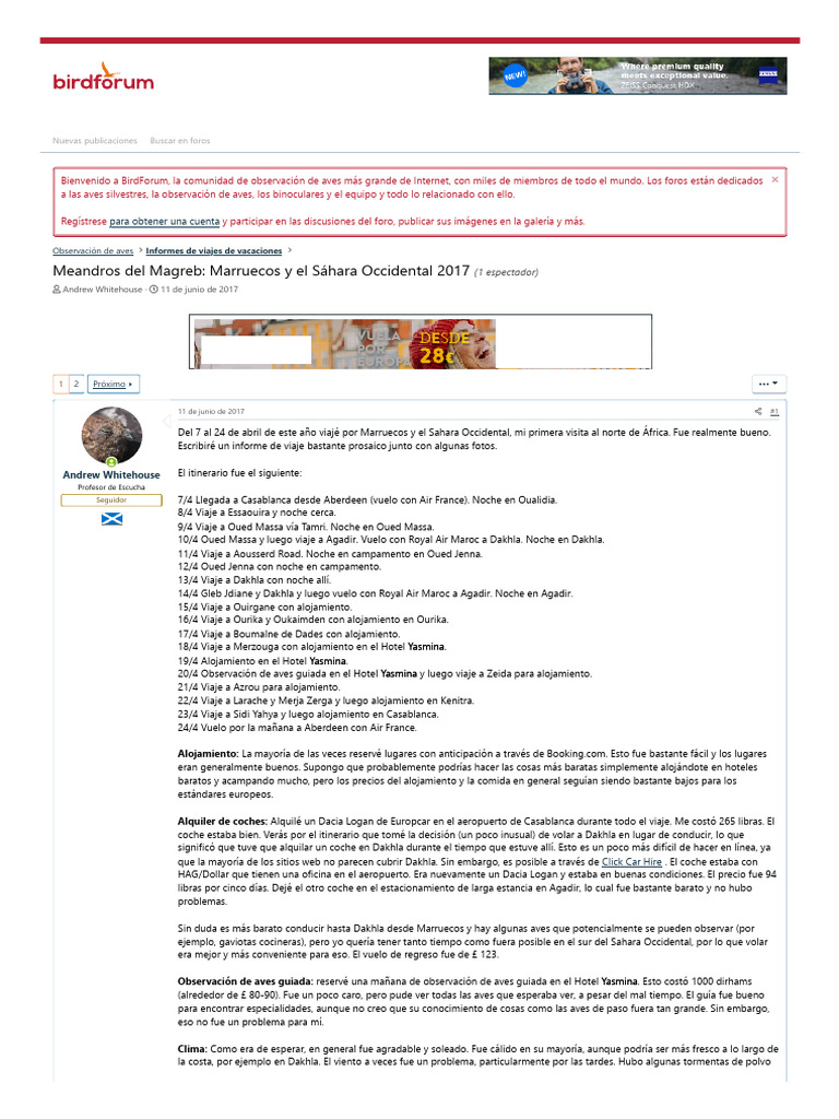 Meandros Del Magreb - Marruecos y El Sáhara Occidental 2017 - BirdForum | PDF | Eurasia | Aves ...