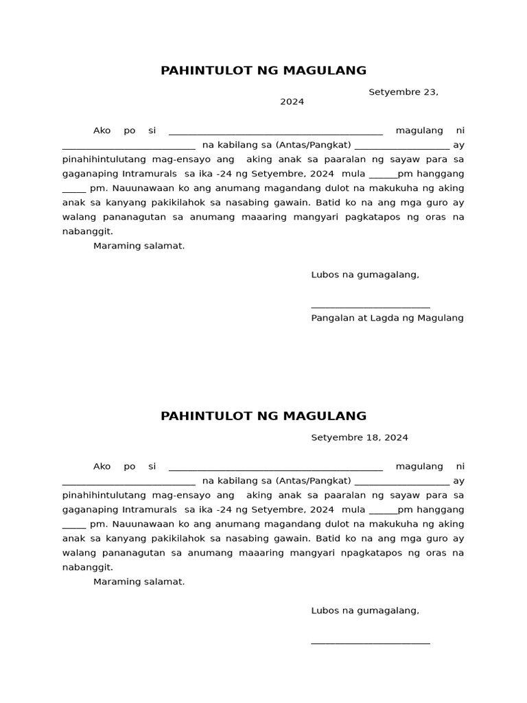 Pahintulot NG Magulang | PDF