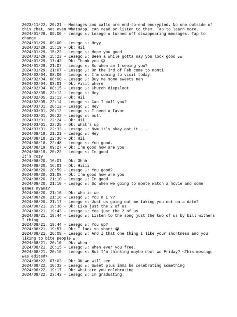 Chat Log: Plans and Celebrations | PDF