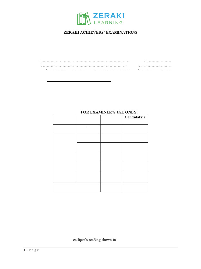 Physics - Physics Form 2 - Zeraki Achievers Exam 6.0 - Question Paper ...