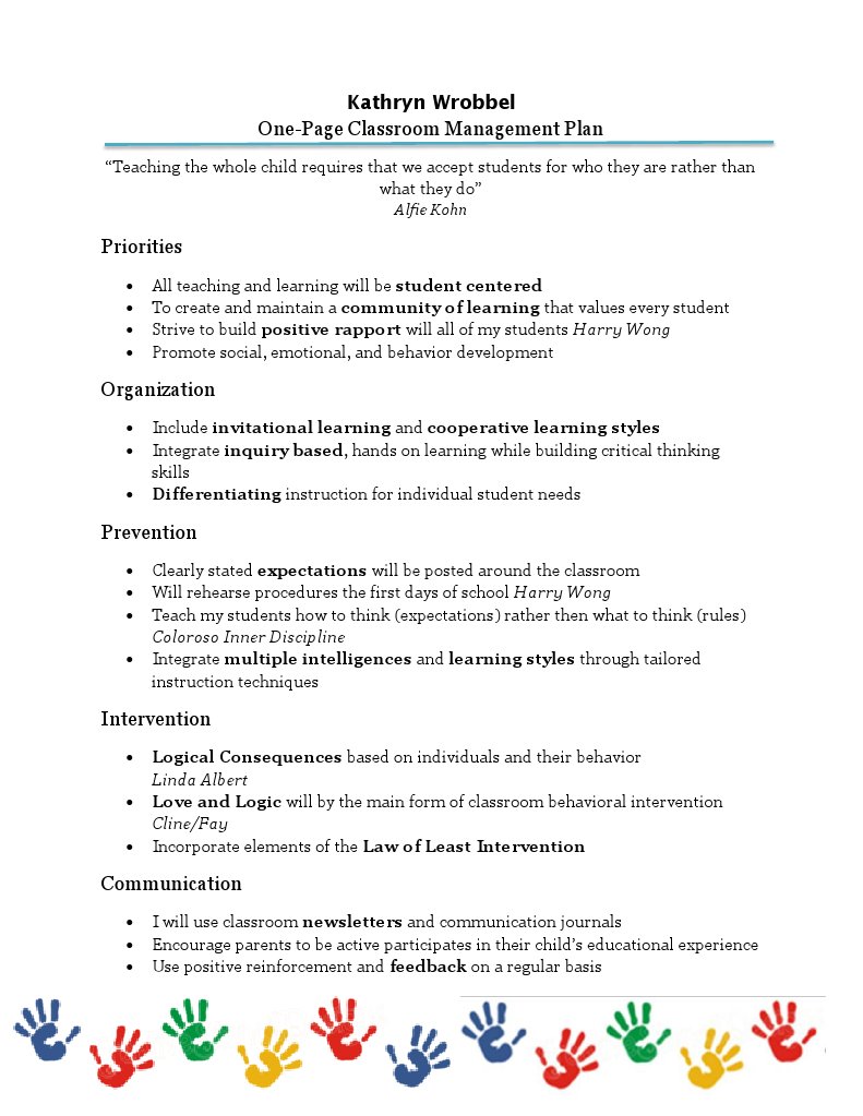One-Page Classroom Management Plan | PDF
