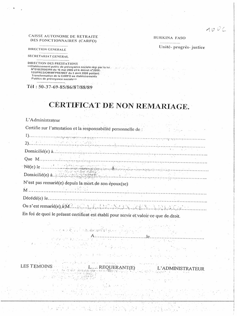 Certif Non Remariage | PDF