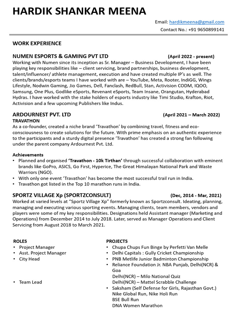 Hardik Shankar Meena - CV | PDF | Marketing | Strategic Management