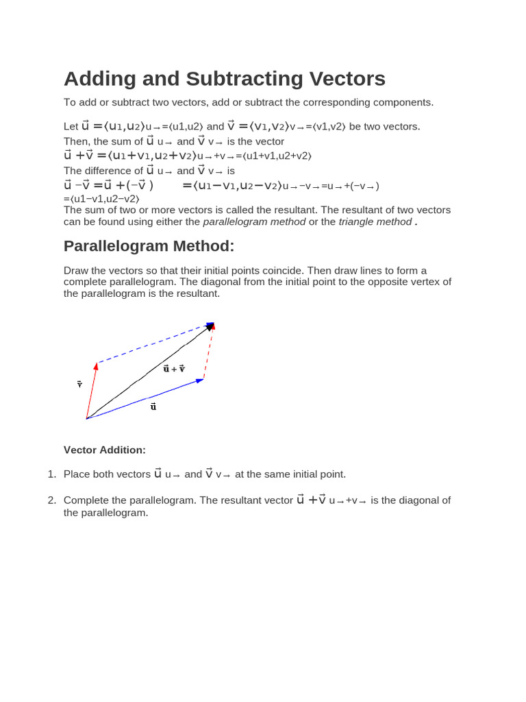 Adding and Subtracting Vectors | PDF