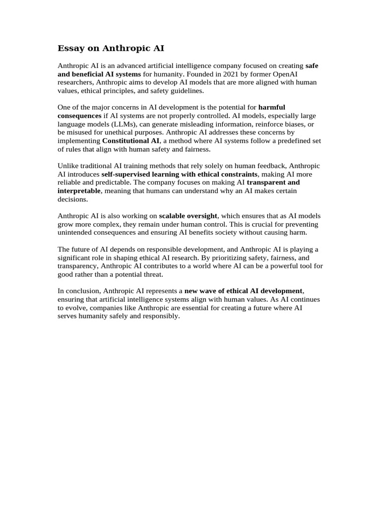 Essay on Anthropic AI | PDF