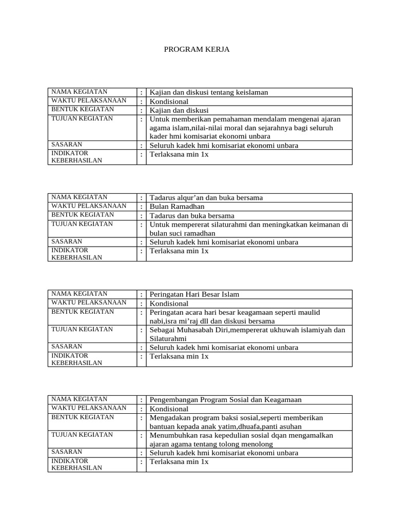 Program Kerja Bidang Keagamaan Hmi | PDF