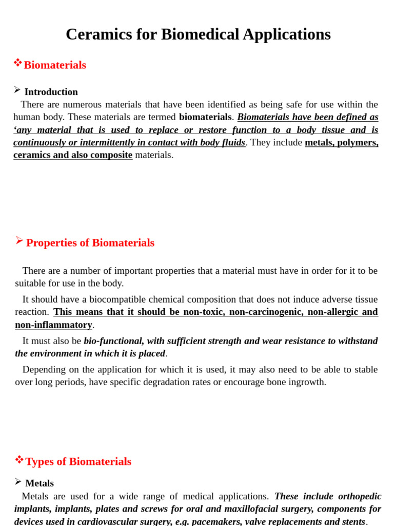 Ceramics For Biomedical Applications | PDF | Bioceramic | Composite Material