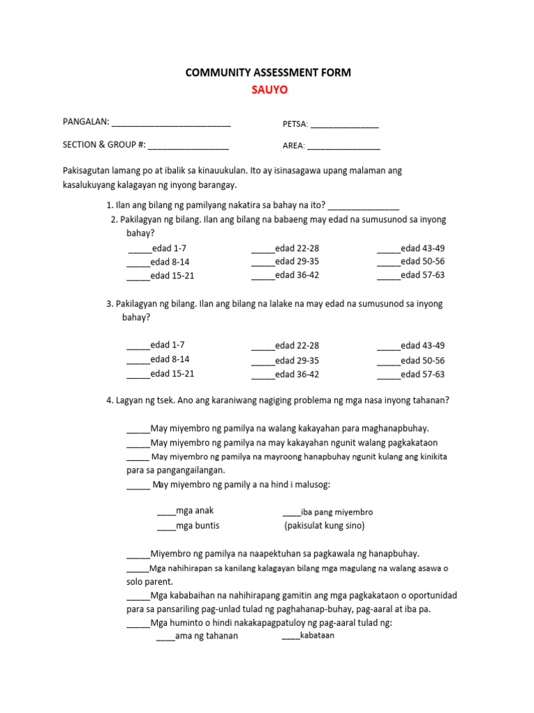 Community Assessment Form | PDF