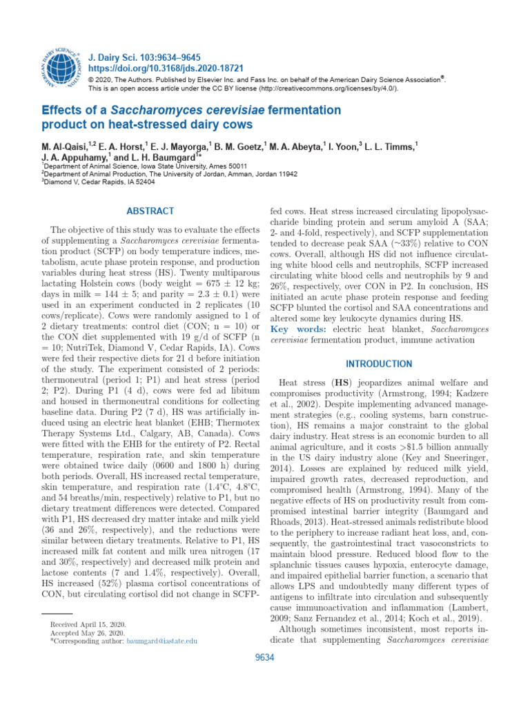 Effects of A Saccharomyces Cerevisiae Fermentation | PDF | Milk | Blood ...