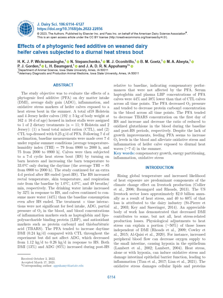 Effects of A Phytogenic Feed Additive On Weaned Dairy | PDF | Cattle ...