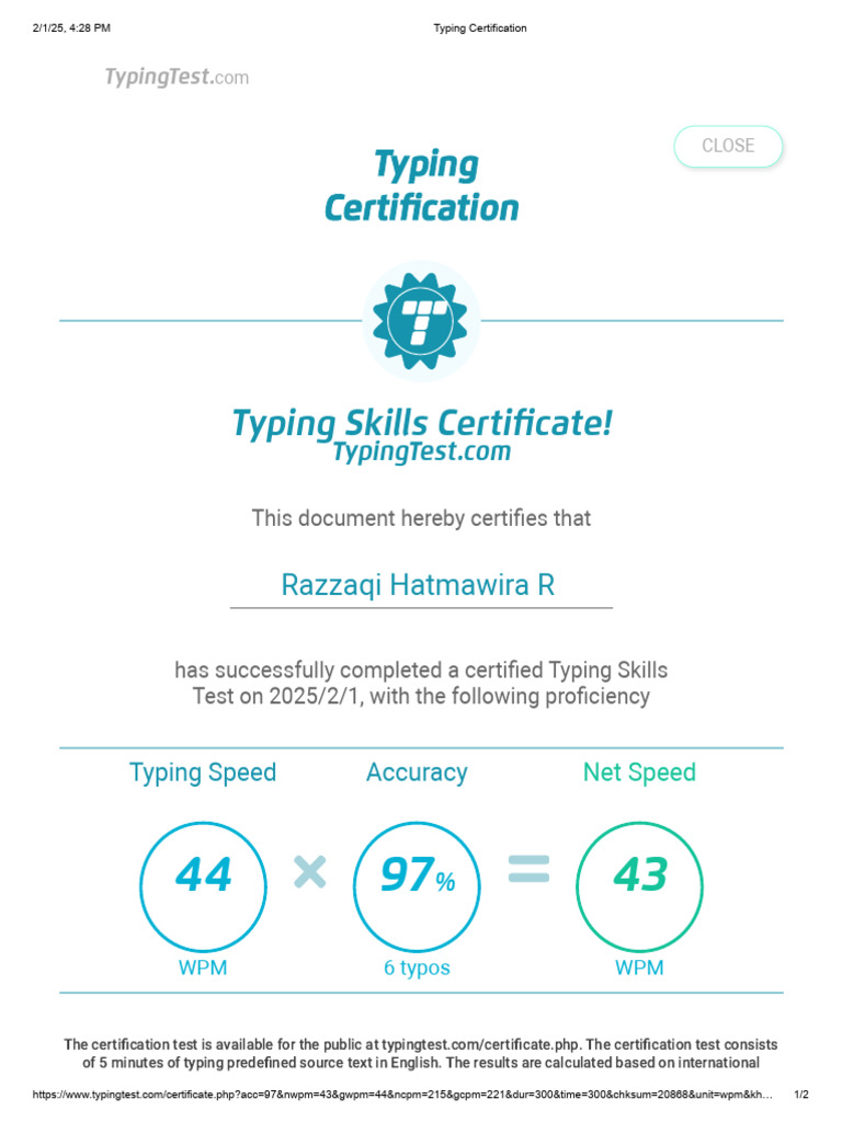 Typing Certification 43 WPM | PDF