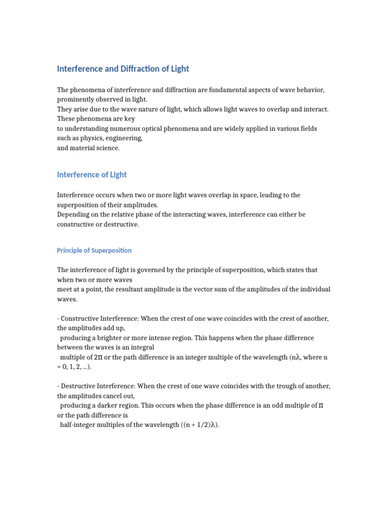 Interference_and_Diffraction_of_Light | PDF | Diffraction | Wavelength