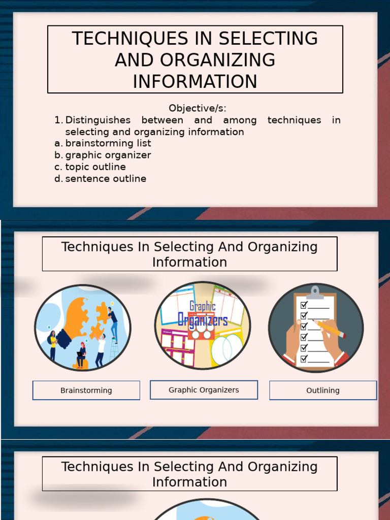Techniques for Organizing Information | PDF | Brainstorming | Information