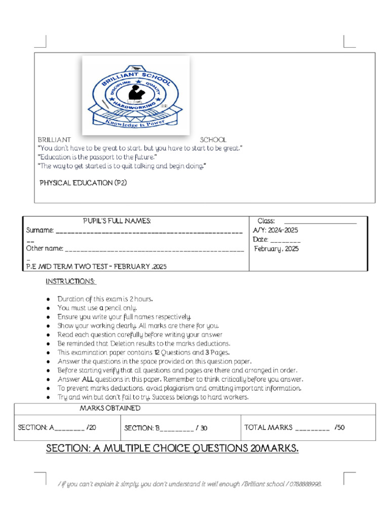 P2 PE MID TERM TWO TEST_Phoenix | PDF