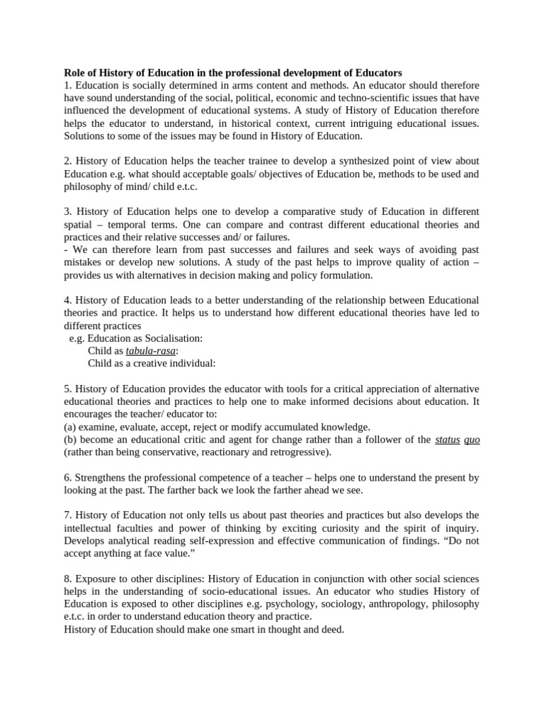Role of History of Education in The Professional Development of ...