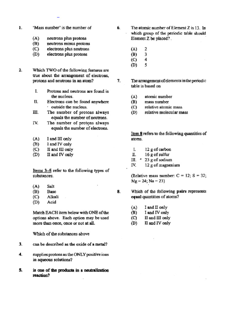 CSEC Chem P1 Revision 1 | PDF
