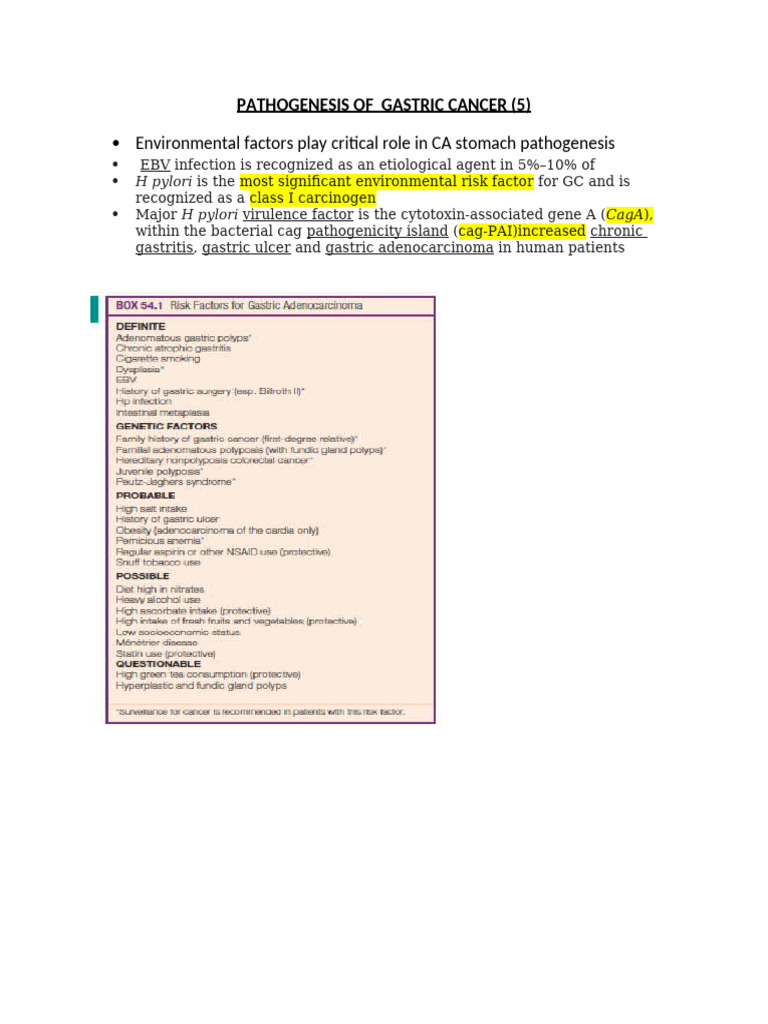 Pathogenesis of Gastric Cancer | PDF | Cancer | Diseases And Disorders