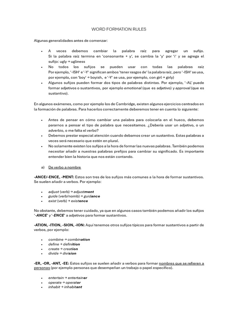 Word Formation Rules | PDF | Palabra | Adjetivo
