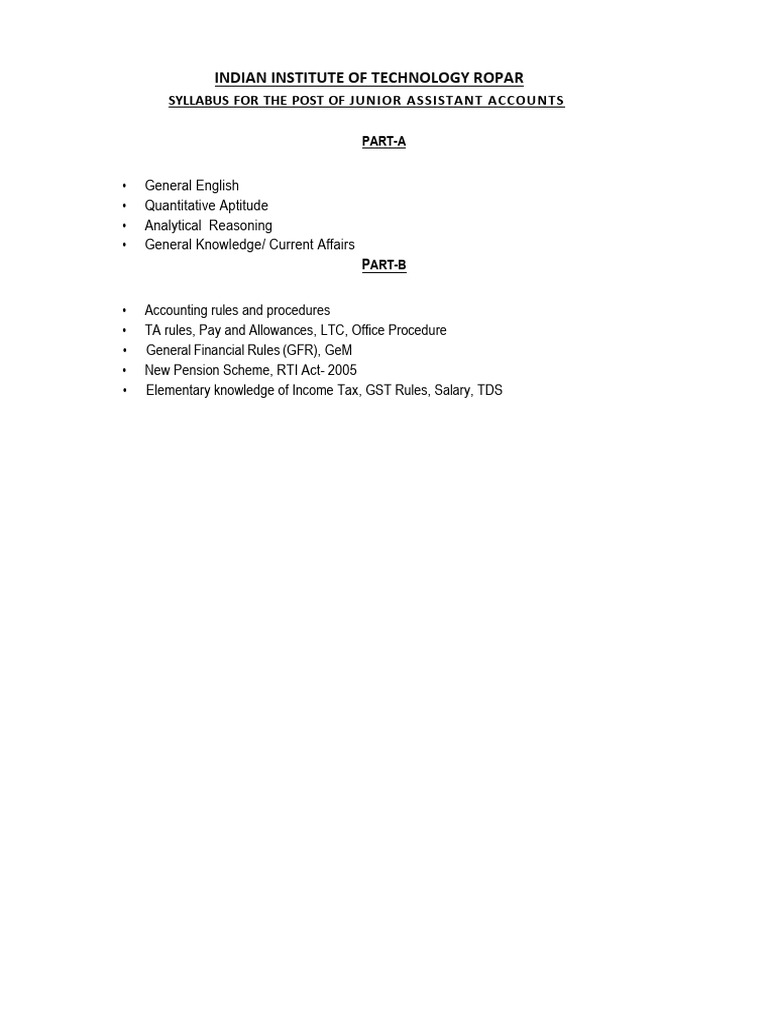 Syllabus_ Junior Assistant Accounts | PDF
