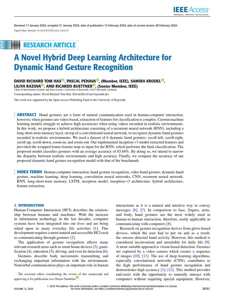 A Novel Hybrid Deep Learning Architecture For Dynamic Hand Gesture Recognition | PDF | Deep ...