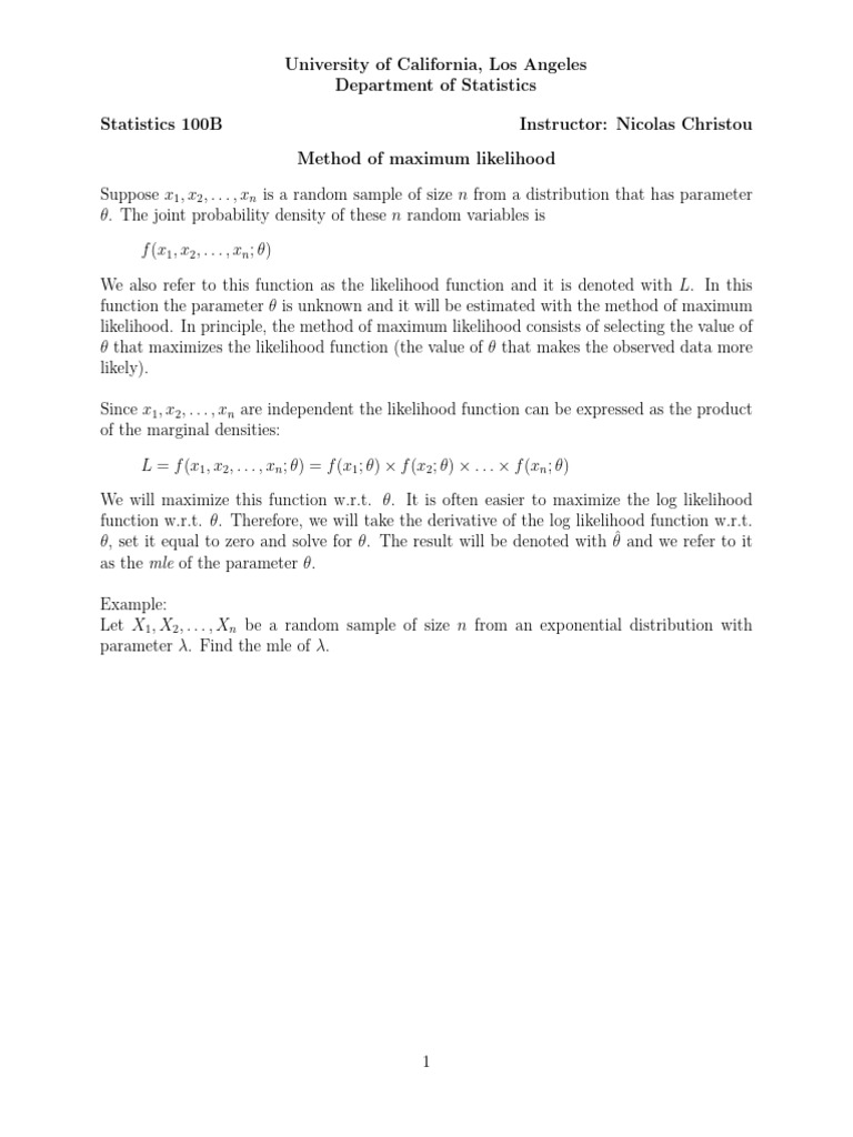 Stat100b Maximum Likelihood | PDF | Estimator | Statistical Models